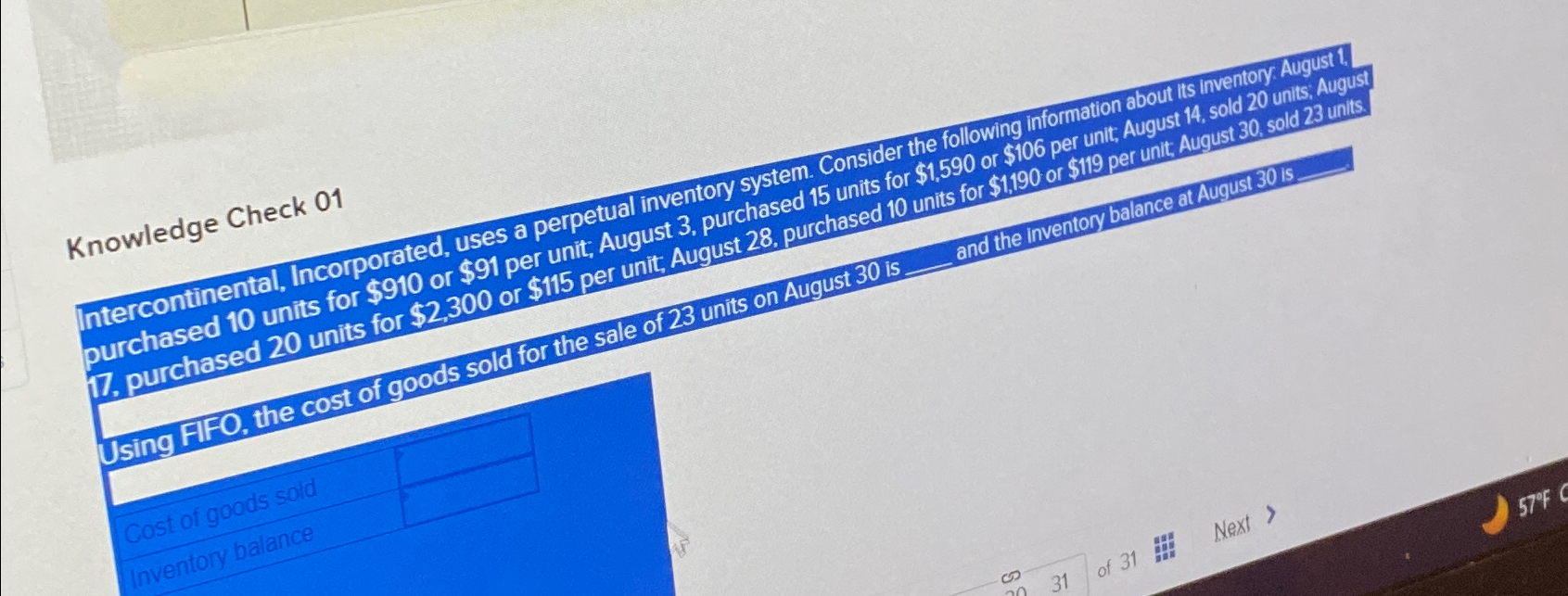 Solved Knowledge Check 01 17. ﻿purchased 20 ﻿units for | Chegg.com