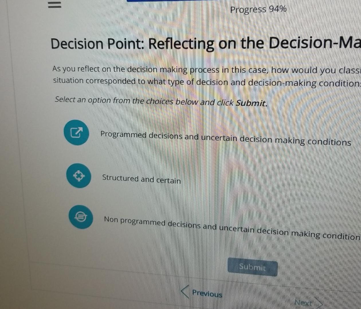 Solved Progress 94%Decision Point: Reflecting on the | Chegg.com