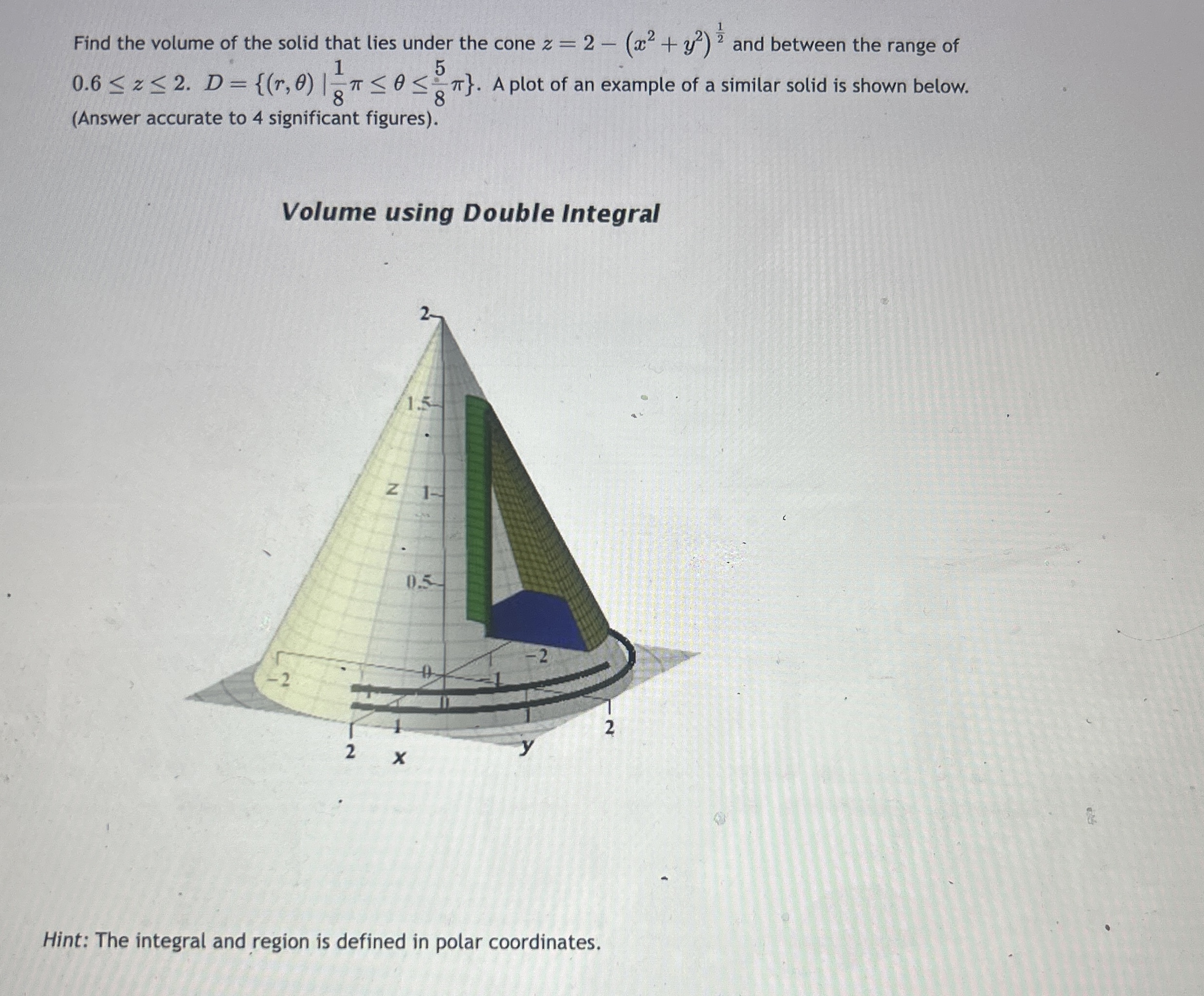Solved Find the volume of the solid that lies under the cone | Chegg.com