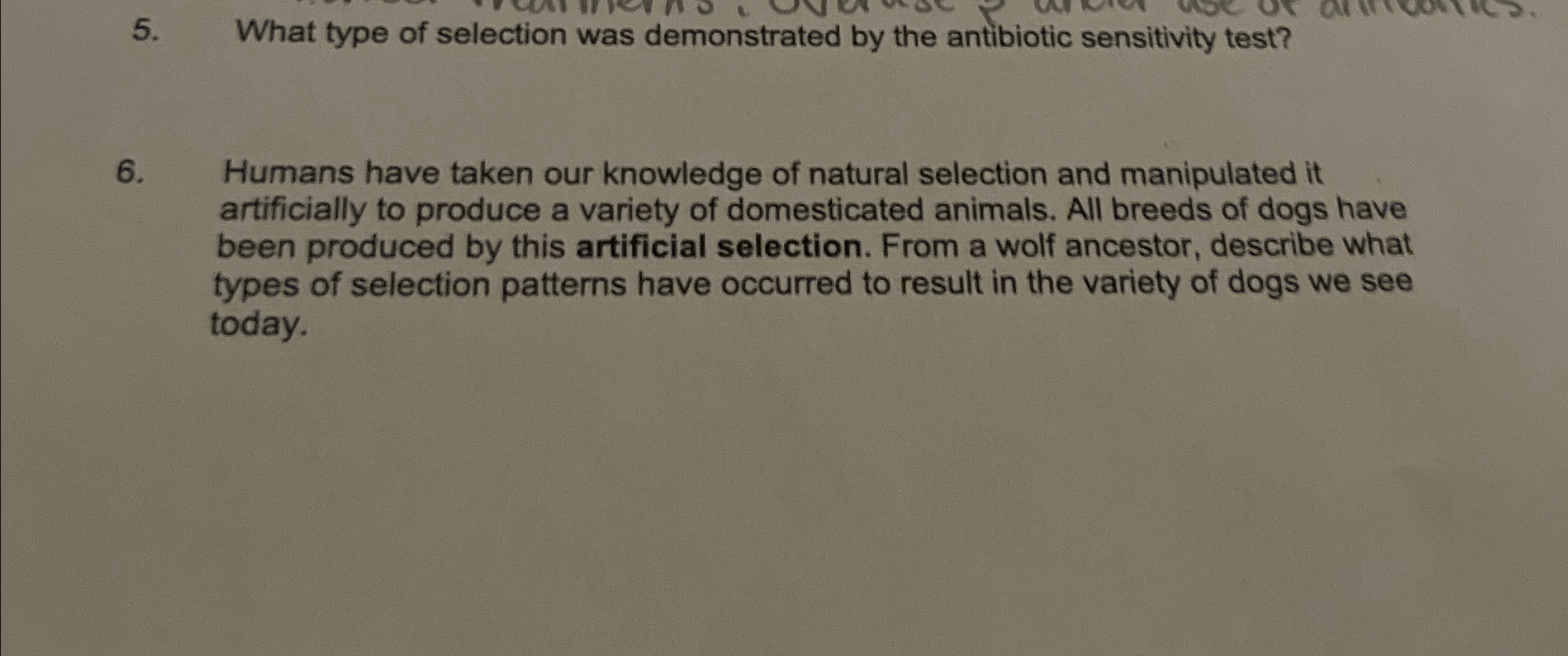 Solved What type of selection was demonstrated by the | Chegg.com