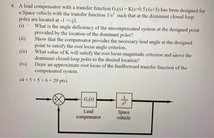 Solved 4. A lead compensator with a transfer function Ge(s) | Chegg.com