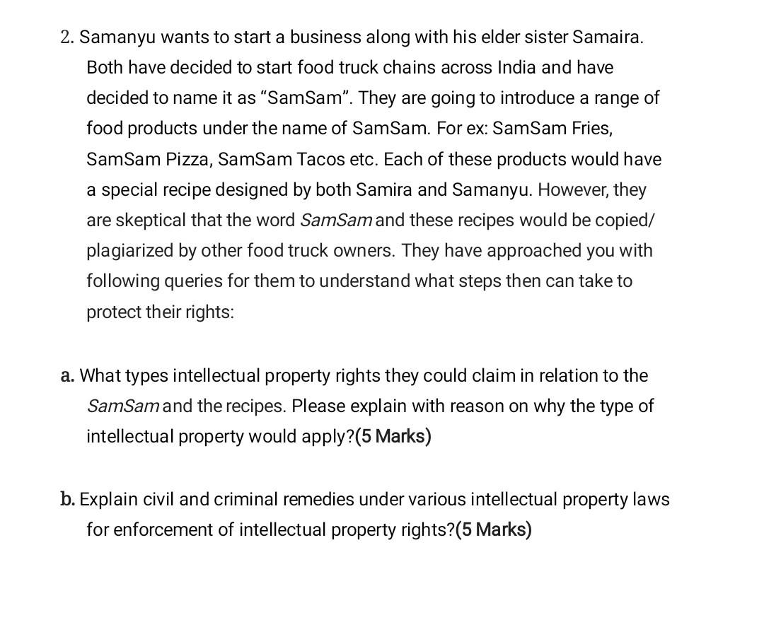Solved 2. Samanyu wants to start a business along with his | Chegg.com