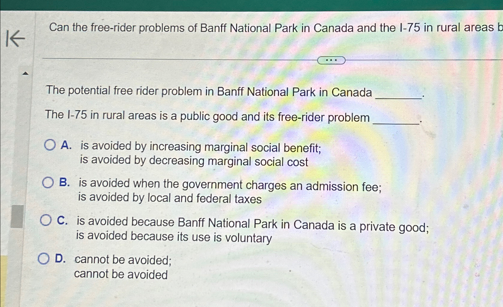Solved Can the free-rider problems of Banff National Park in | Chegg.com