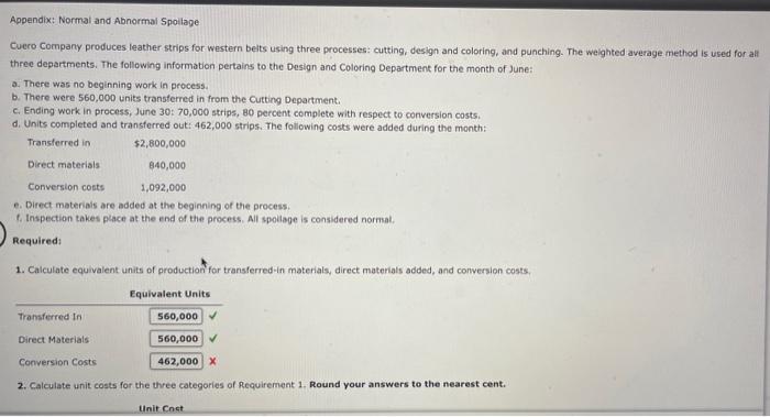 Solved Appendix: Normal and Abnormal Spoilage Cuero Company | Chegg.com