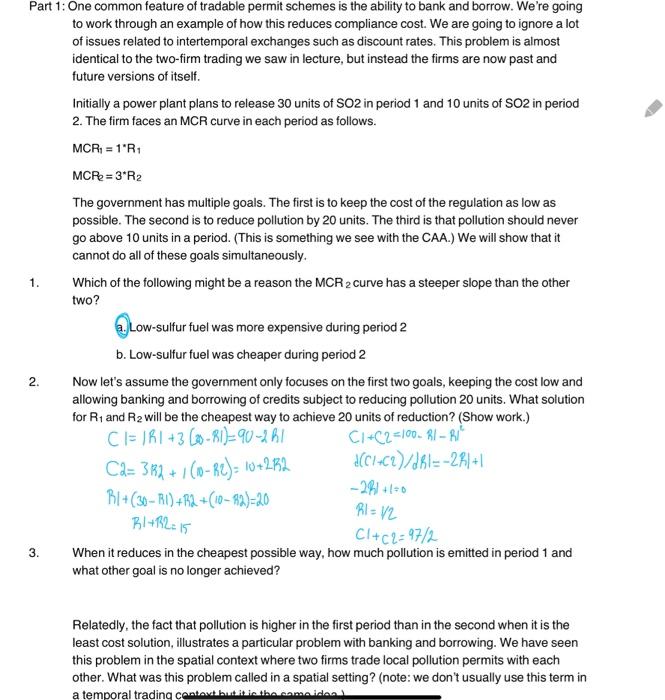 Part 1: One common feature of tradable permit schemes | Chegg.com