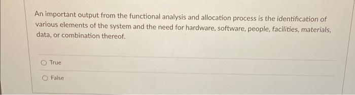 Solved An important output from the functional analysis and | Chegg.com