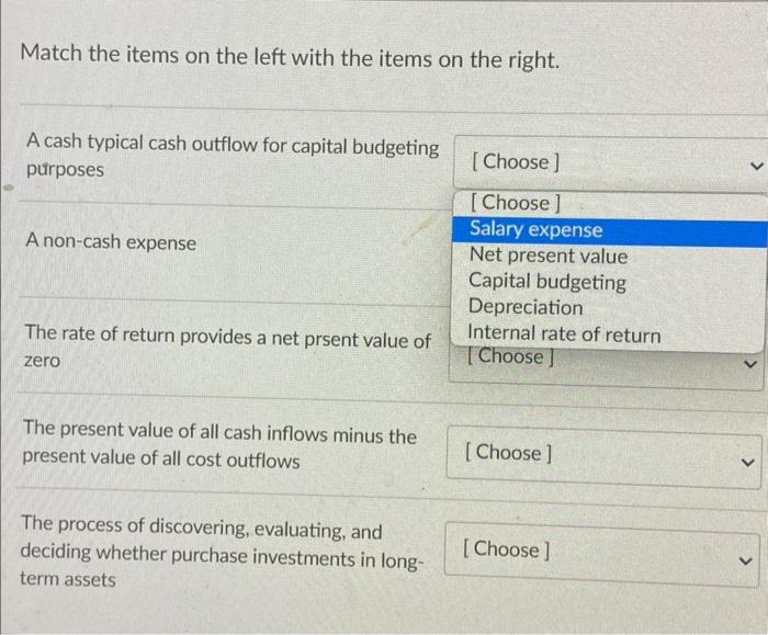 Match the items on the left with the items on the | Chegg.com