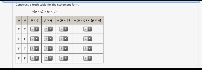 Solved Construct a truth table for the statement form. (PA) | Chegg.com