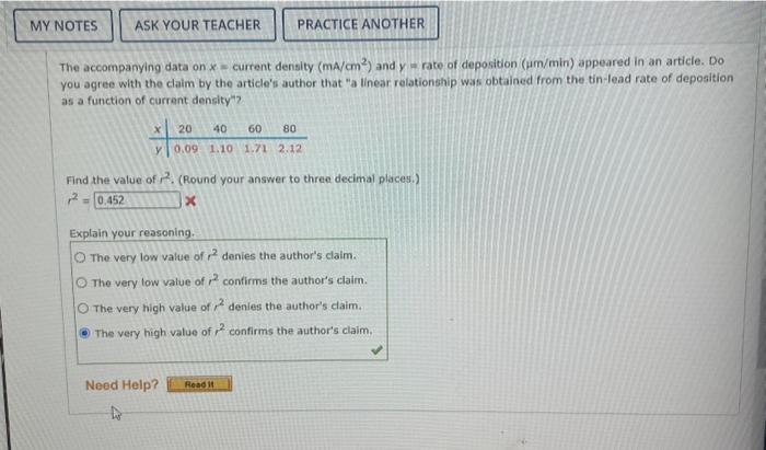 Solved The accompanying data on x= current density (mA/cm2) | Chegg.com