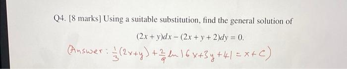 Solved 24. [8 marks] Using a suitable substitution, find the | Chegg.com