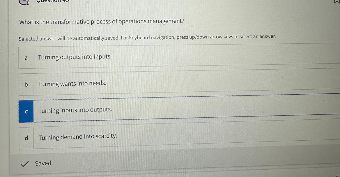 Solved What is the transformative process of operations | Chegg.com