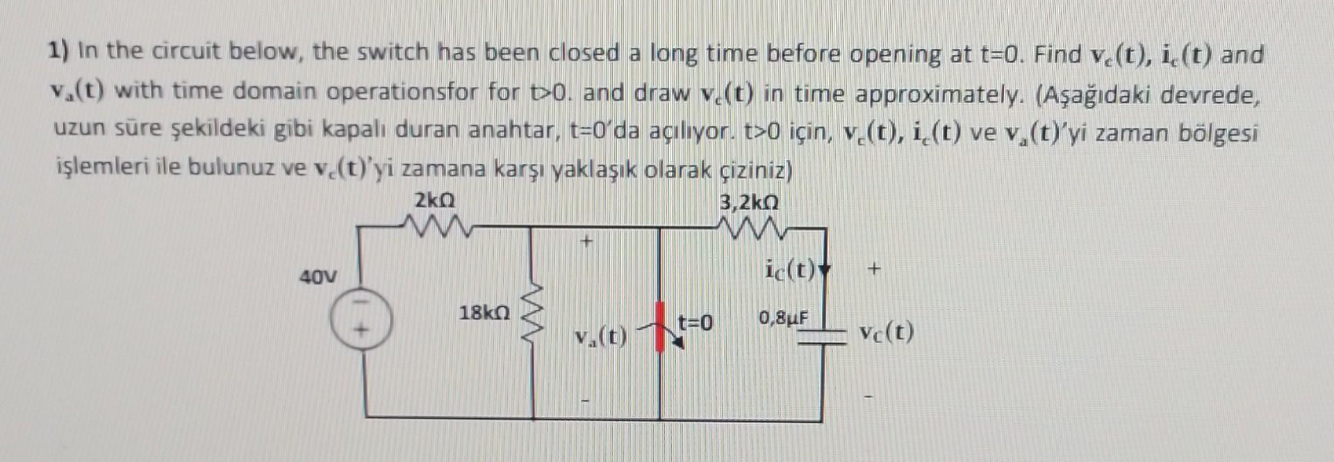 Solved 1) In the circuit below, the switch has been closed a | Chegg.com