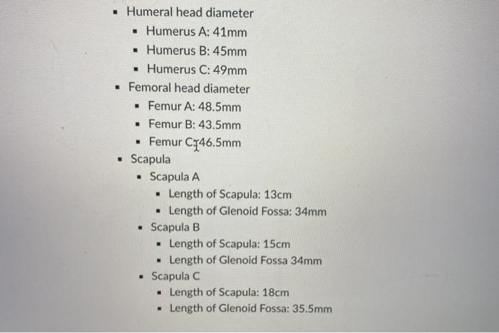 Solved Humeral head diameter . Humerus A: 41mm • Humerus B: | Chegg.com