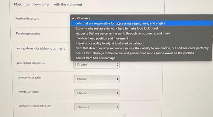 Solved Match the following term with the statement Feature | Chegg.com