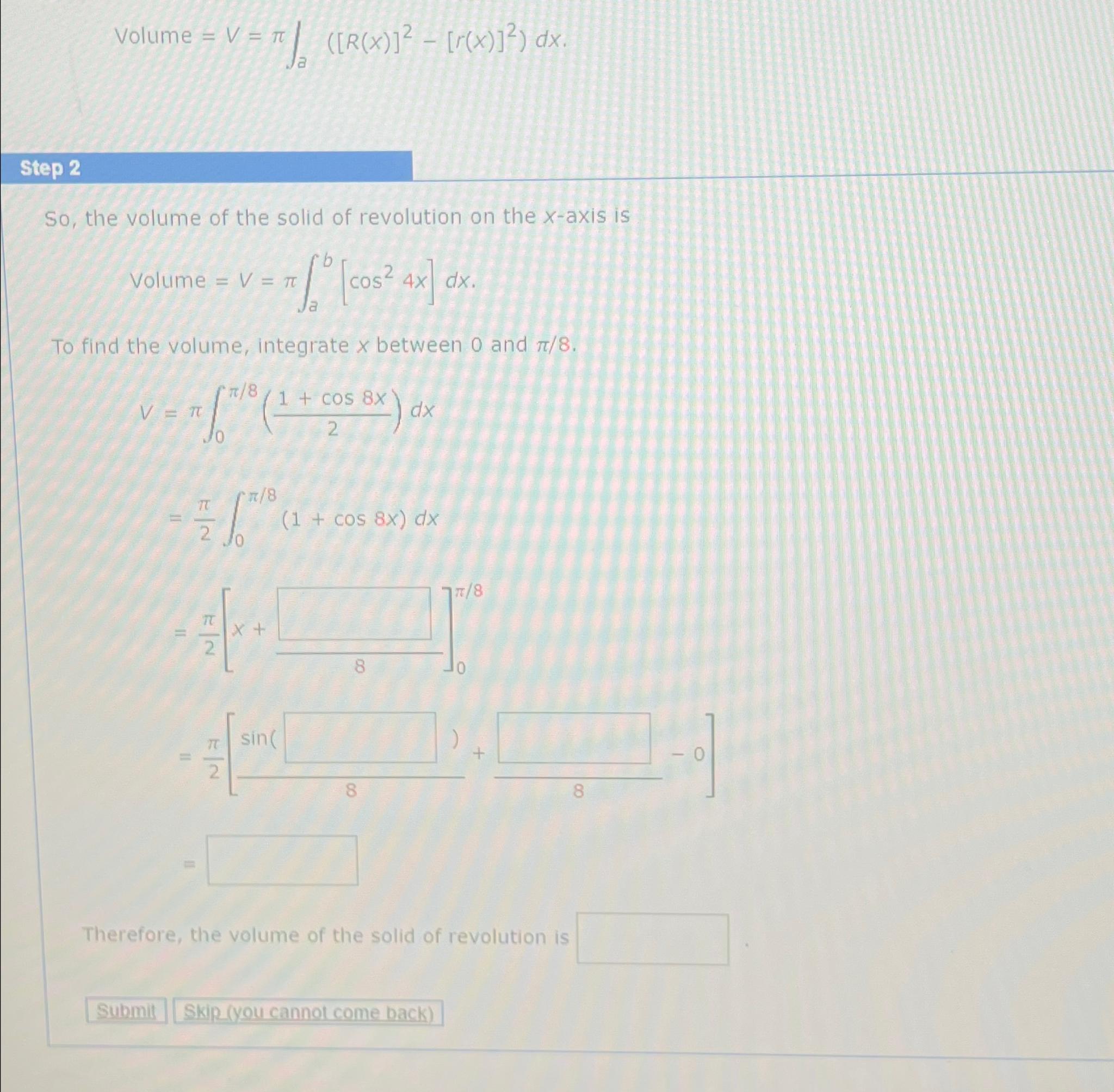 Solved Tutorial ExerciseFind the volume of the solid | Chegg.com