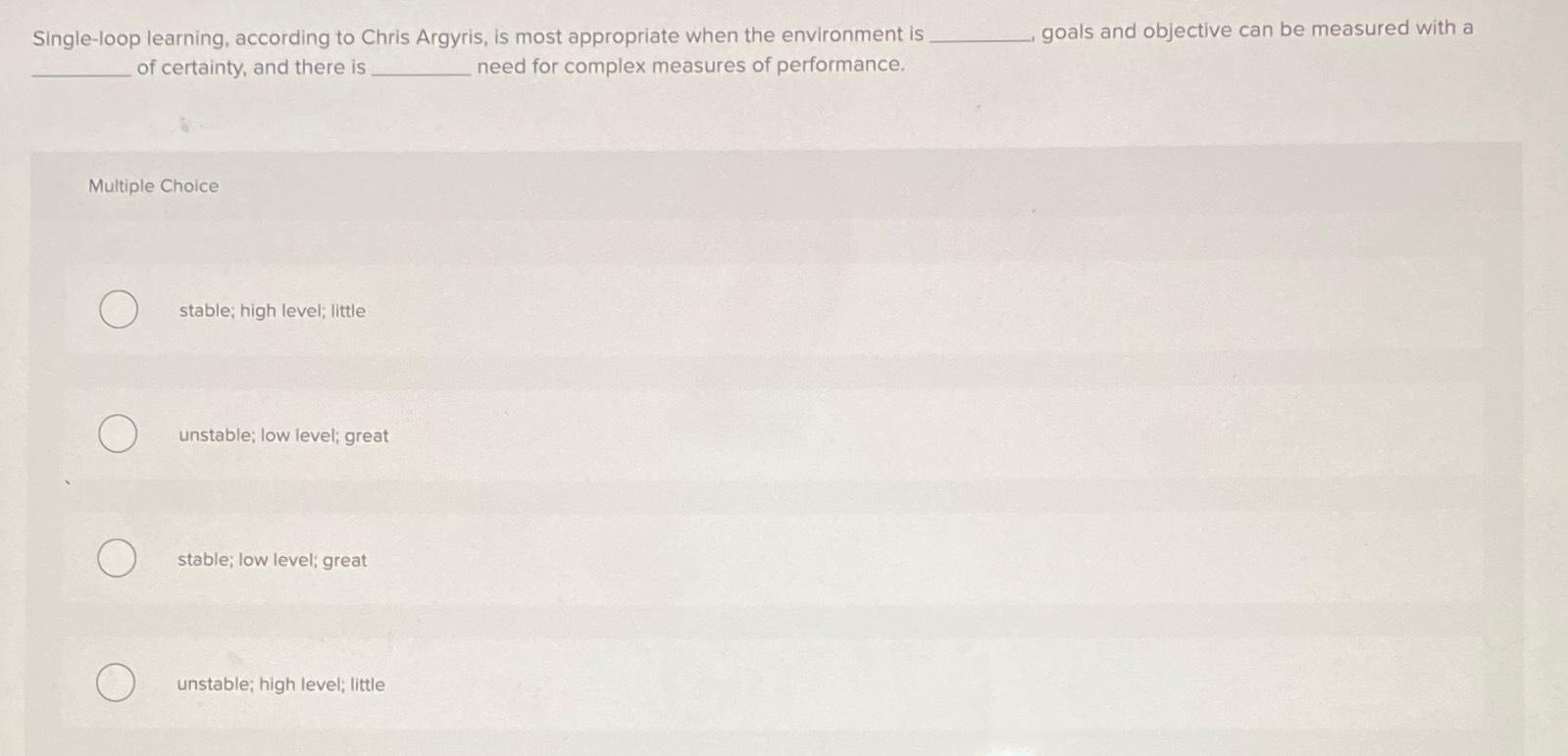 Solved Single-loop learning, according to Chris Argyris, is | Chegg.com