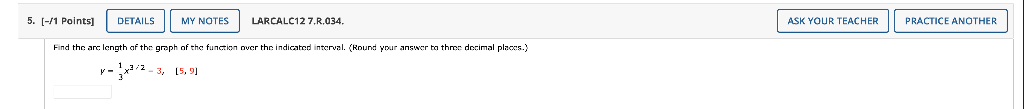 Solved [-/1 ﻿Points]LARCALC12 7.R.034.Find the arc length of | Chegg.com