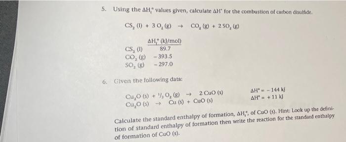 Solved 5. Using the AH" values given, calculate AH' for the | Chegg.com