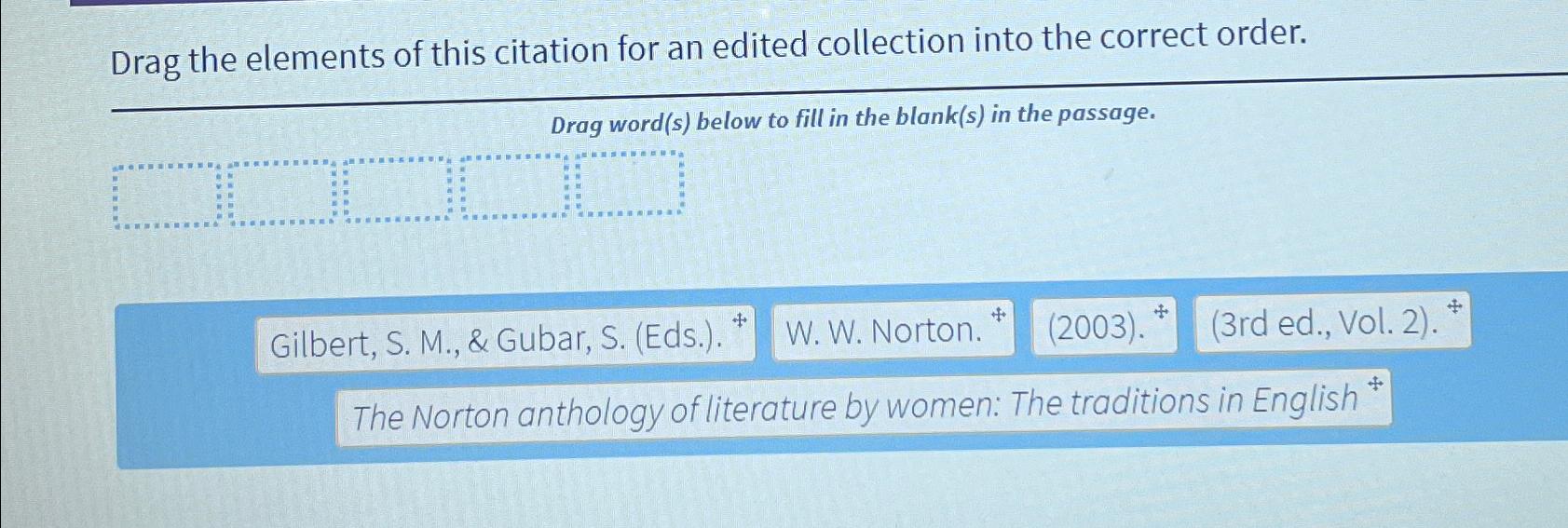 Solved Drag the elements of this citation for an edited | Chegg.com