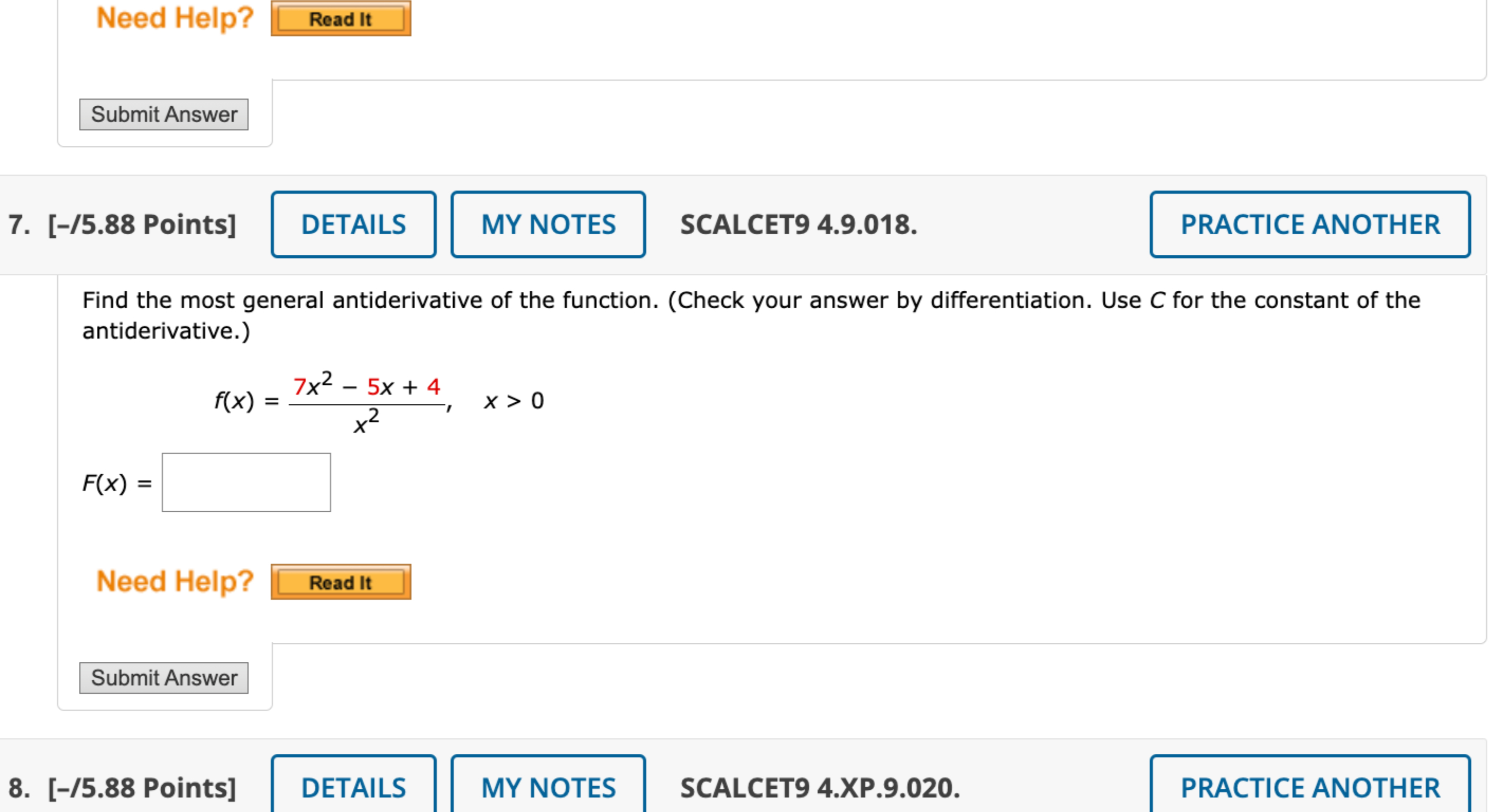 Solved Find the most general antiderivative of the function. | Chegg.com