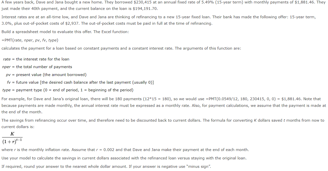 Solved A few years back, Dave and Jana bought a new home. | Chegg.com