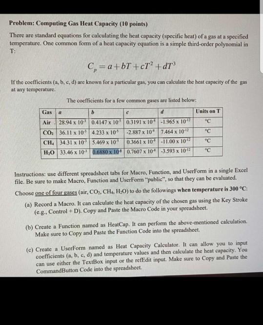 Problem: Computing Gas Heat Capacity (10 points) | Chegg.com