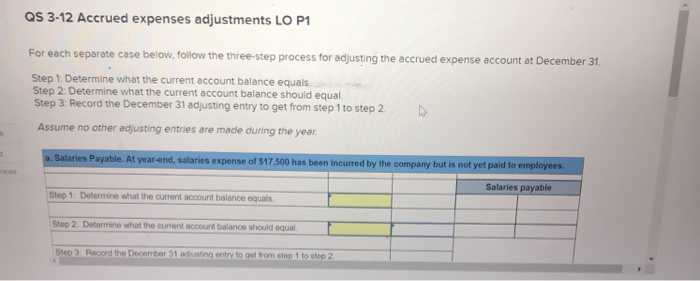 Solved QS 3-12 Accrued expenses adjustments LO P1 For each | Chegg.com