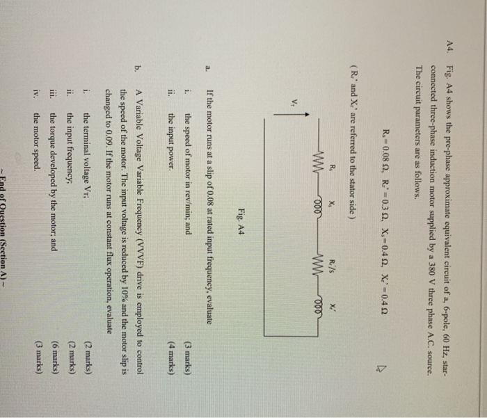 Solved A4 Fig. A4 shows the pre-phase approximate equivalent | Chegg.com