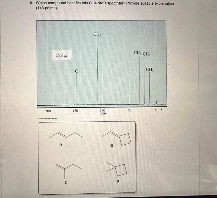Solved 5. Which compound best fits this C13-NMR spectrum? | Chegg.com