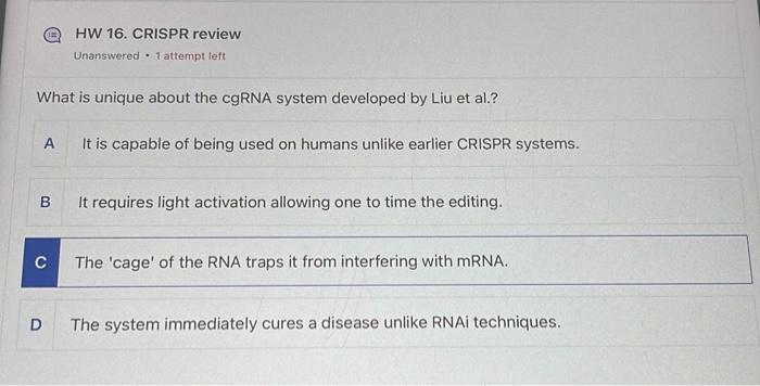 @ HW 16. CRISPR review Unanswered - 1 attempt left | Chegg.com