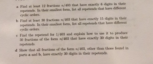 Solved a Find at least 12 fractions n/403 that have exactly | Chegg.com
