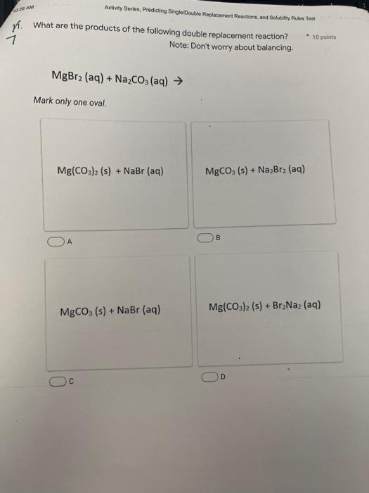 Solved Activity Series, Predicting Single Double Replacement | Chegg.com