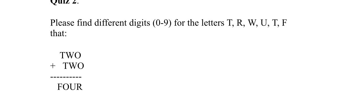 Solved Please find different digits (0-9) ﻿for the letters | Chegg.com