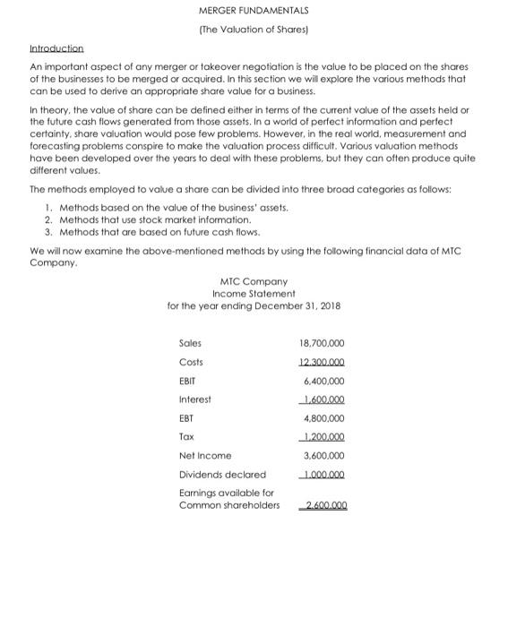 Solved Using the data of MTC company found on your notes | Chegg.com