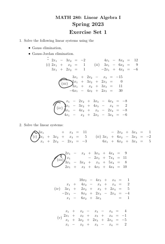 Solved MATH 280: Linear Algebra I Spring 2023Exercise Set | Chegg.com