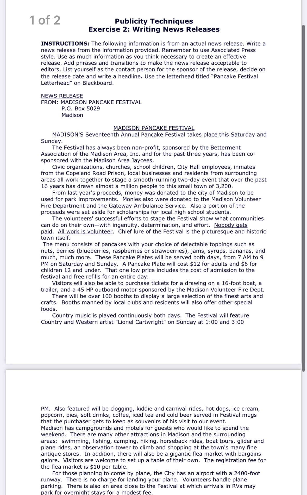 Solved Publicity Techniques Exercise 2: Writing News | Chegg.com