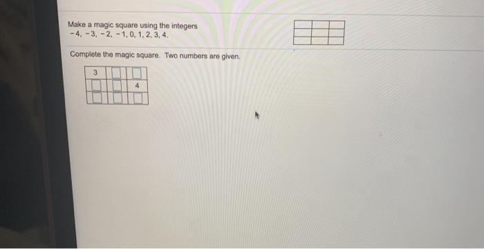 Solved Make a magic square using the integers -4, -3, | Chegg.com