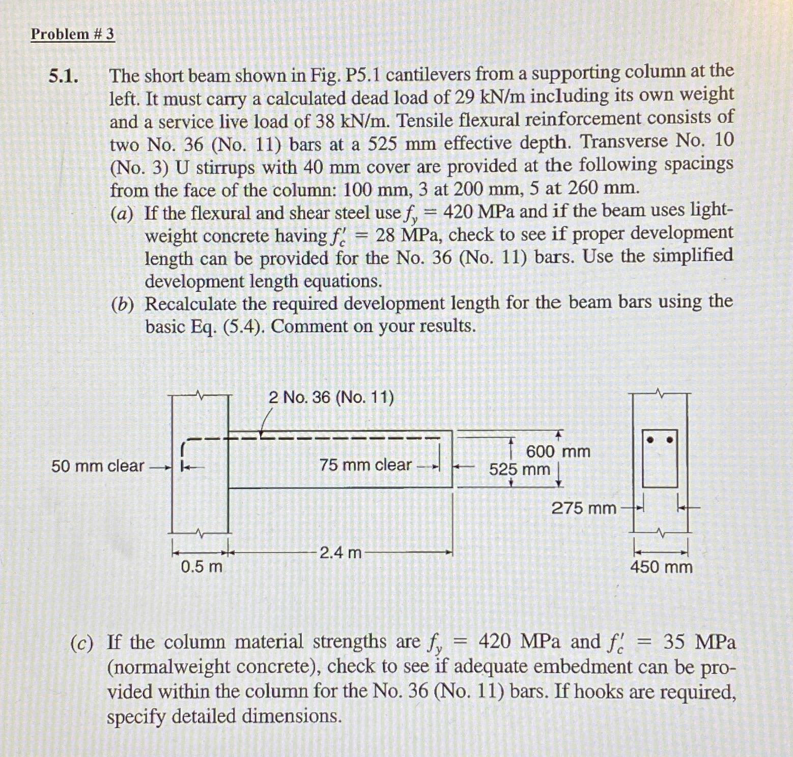 Problem ??# 3?5.1. ﻿The short beam shown in Fig. P5.1 | Chegg.com