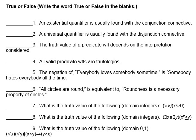 Solved True or False (Write the word True or False in the | Chegg.com