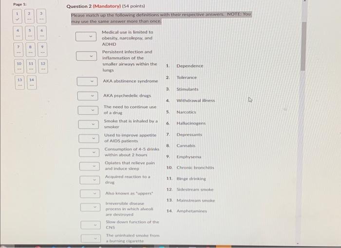 Question 2 (Mandatory) ( 54 points) Please match up | Chegg.com