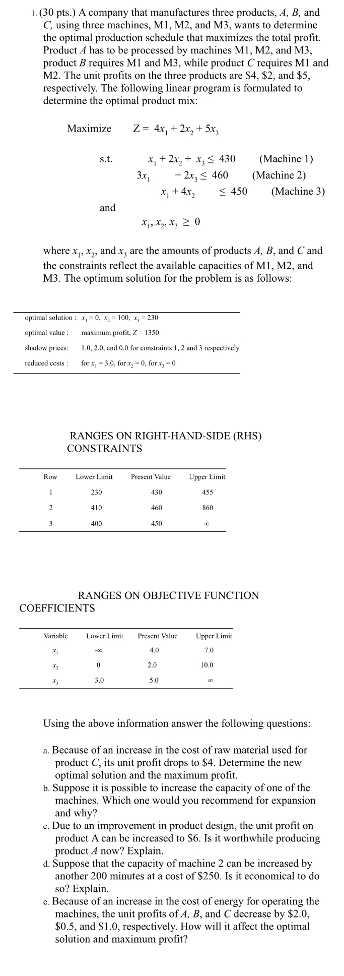 Solved (30 ﻿pts.) ﻿A company that manufactures three | Chegg.com