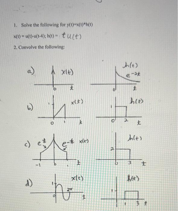 Solved 1. Solve the following for y(t)=x(t)∗h(t) | Chegg.com