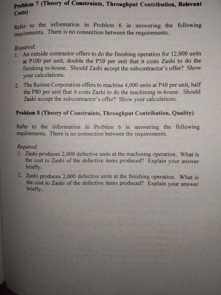 Solved Problem 6 (Theory of Constraints, Throughput | Chegg.com