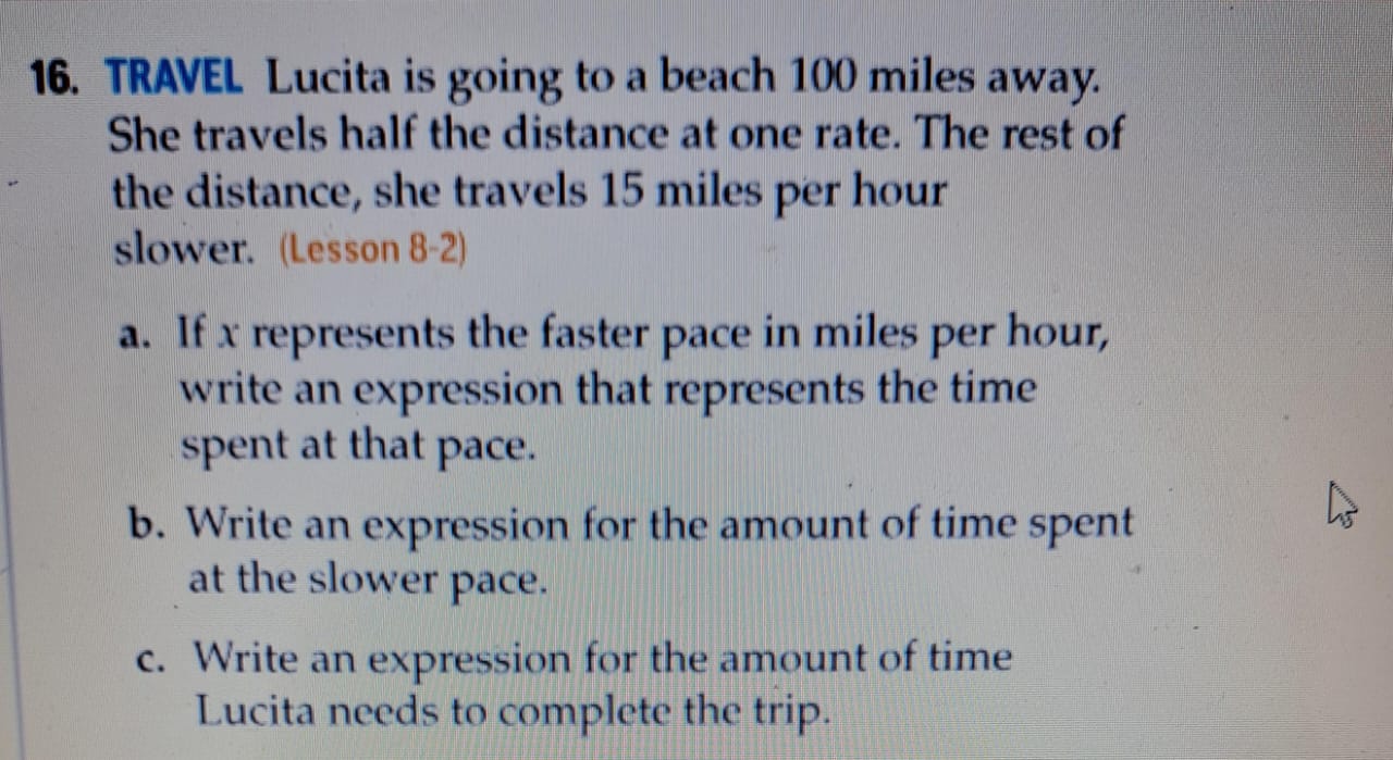 Solved TRAVEL. Lucita is going to a beach 100 ﻿miles | Chegg.com