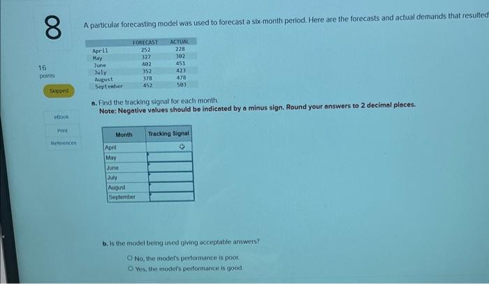 Solved A Particular Forecasting Model Was Used To Forecast A