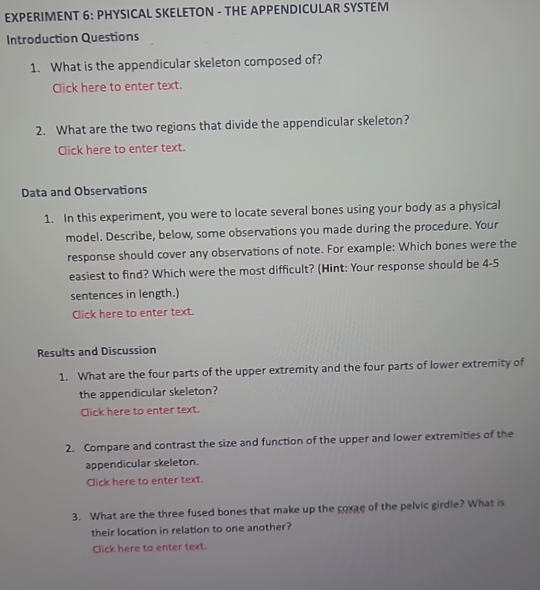 Solved EXPERIMENT 6: PHYSICAL SKELETON - ﻿THE APPENDICULAR | Chegg.com