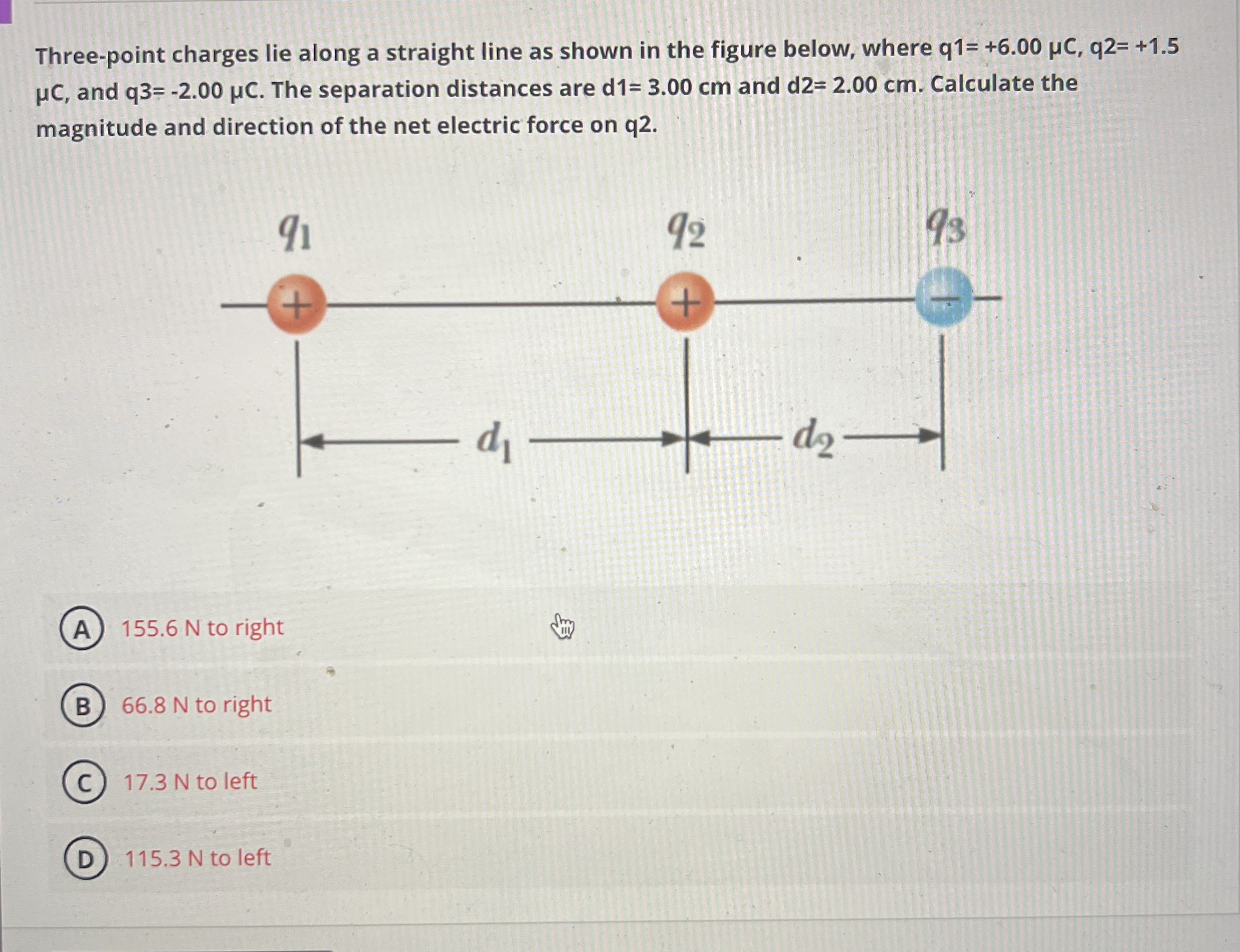 Solved Three-point charges lie along a straight line as | Chegg.com