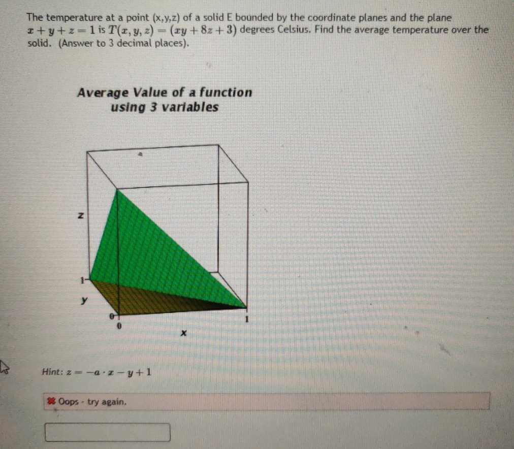 Solved The temperature at a point (x,y,z) ﻿of a solid E | Chegg.com