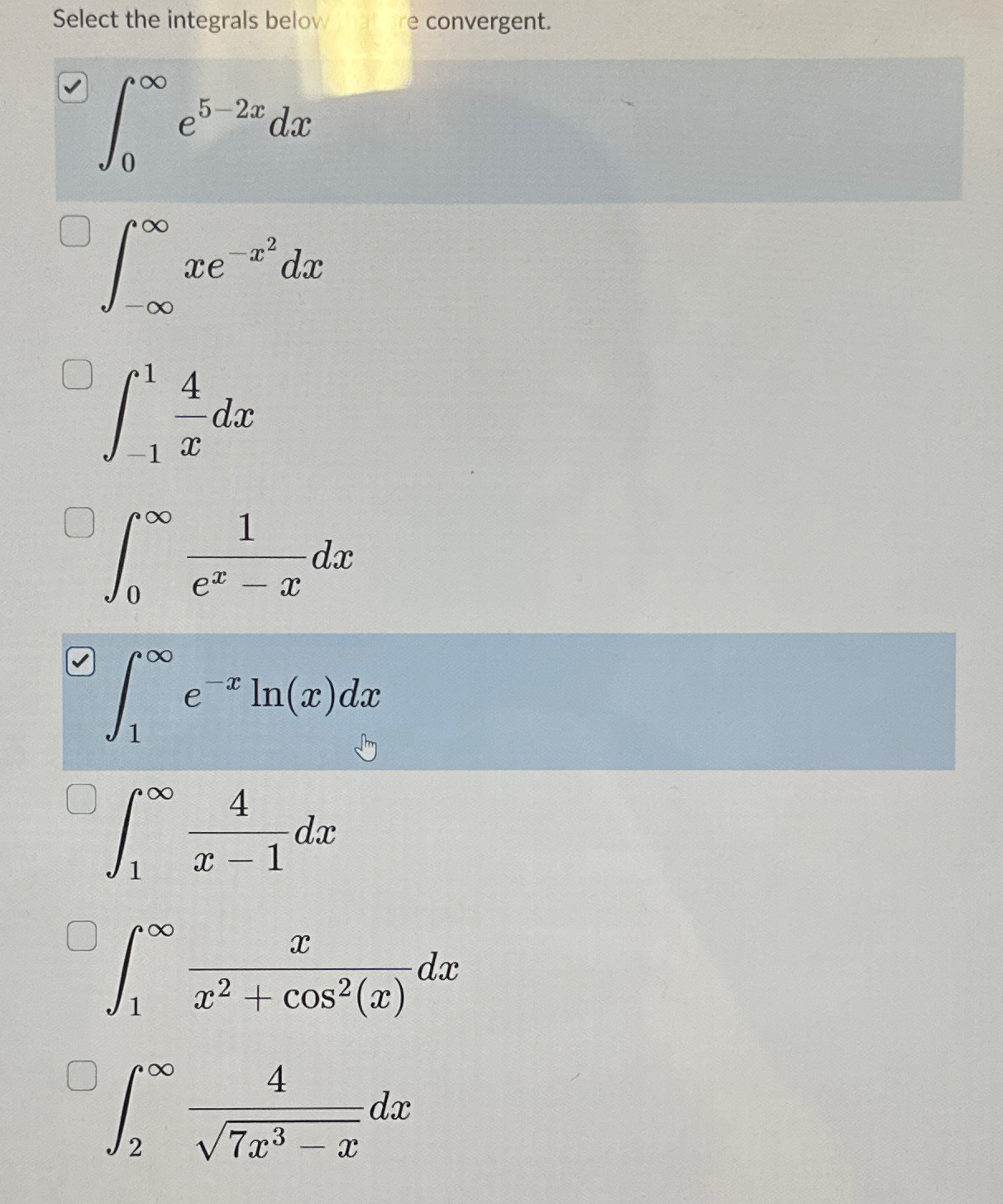 Solved Select the integrals belowe | Chegg.com