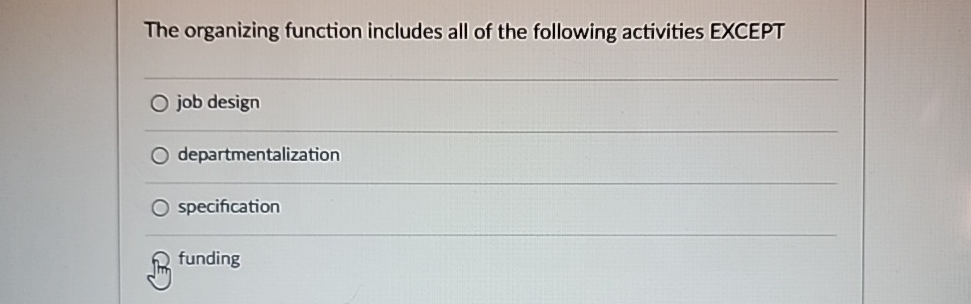 Solved The organizing function includes all of the following | Chegg.com